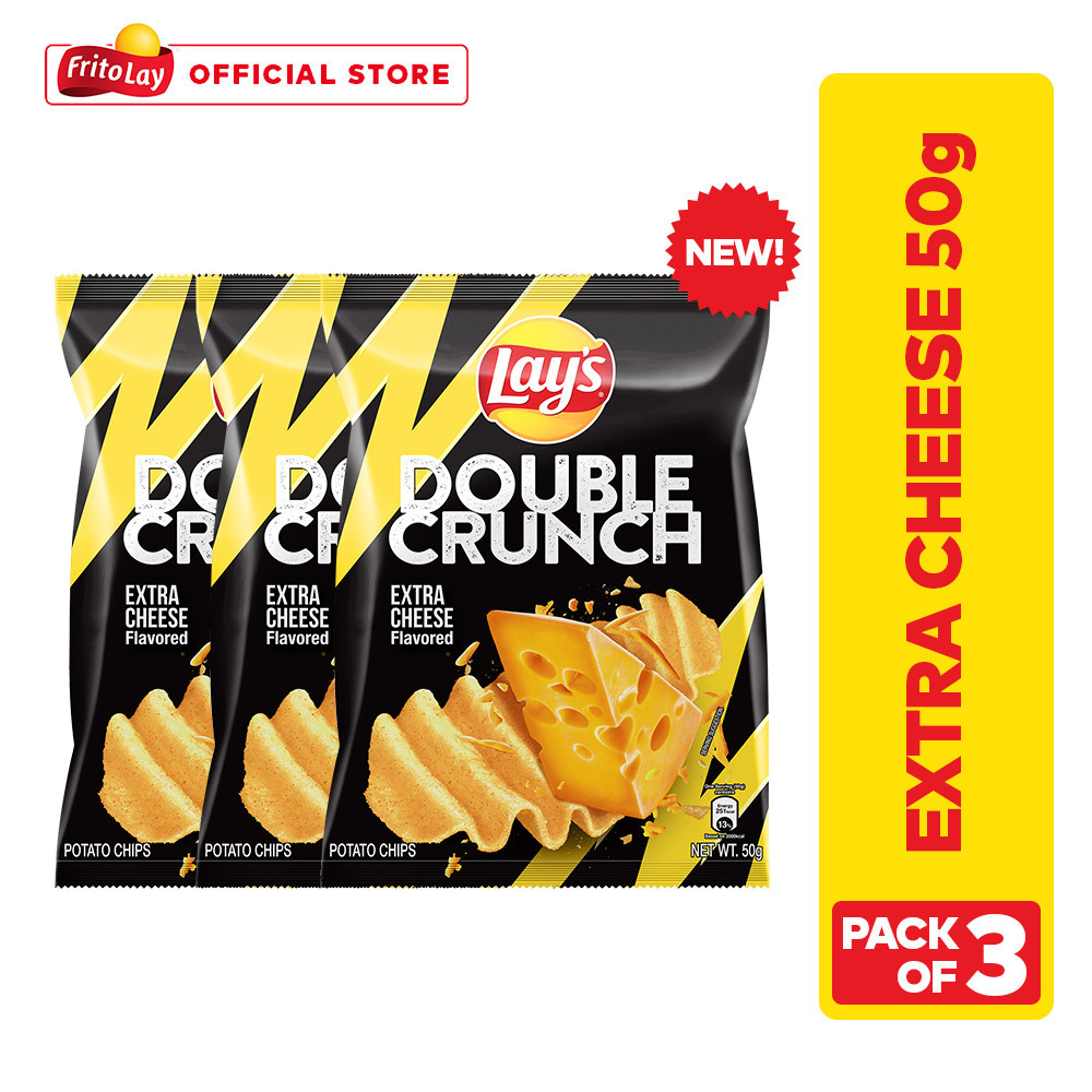 Lay's Double Crunch Extra Cheese Potato Chips 50g - Pack of 3 | Shopee ...