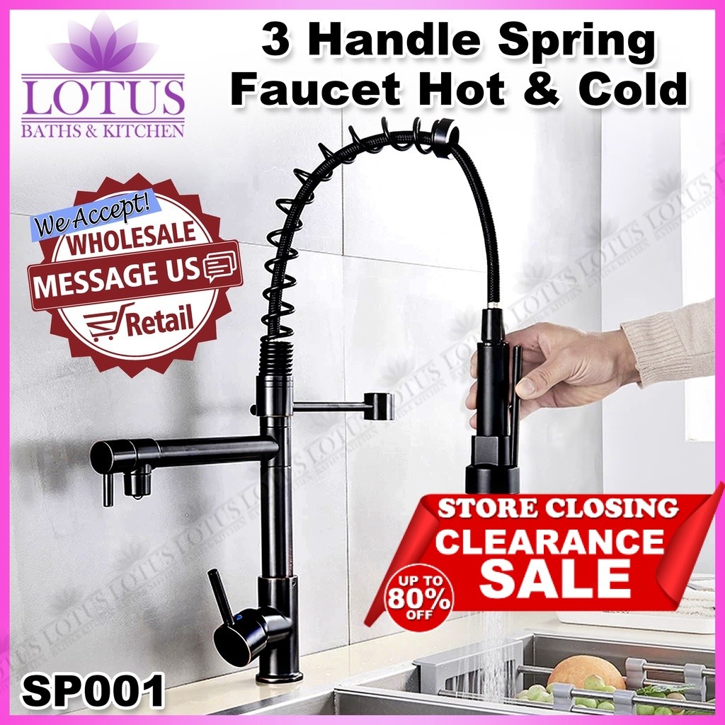 Lotus Baths SP001 3 Handles Spring Faucet Pull Out Sink Tap Spray Hose ...
