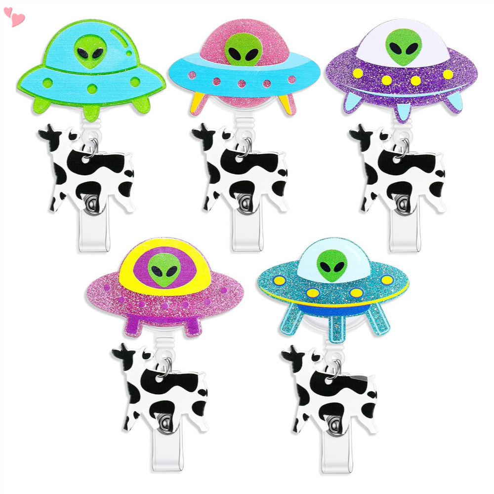 Alien Badge Reels Retractable Glitter UFO Cow Badge Reel Holder with ID ...