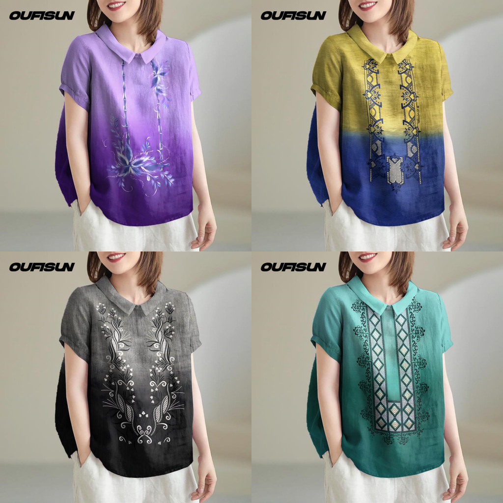 2025 Asean Attire For Women Cotton Linen Women's Shirt Lapel Short ...