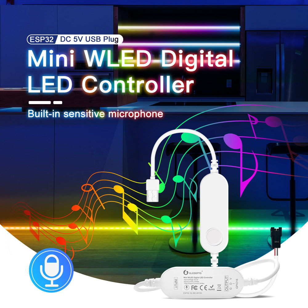 GLEDOPTO WLED ESP32 Mini LED Strip Controller RGB IC Digital With Mic ...