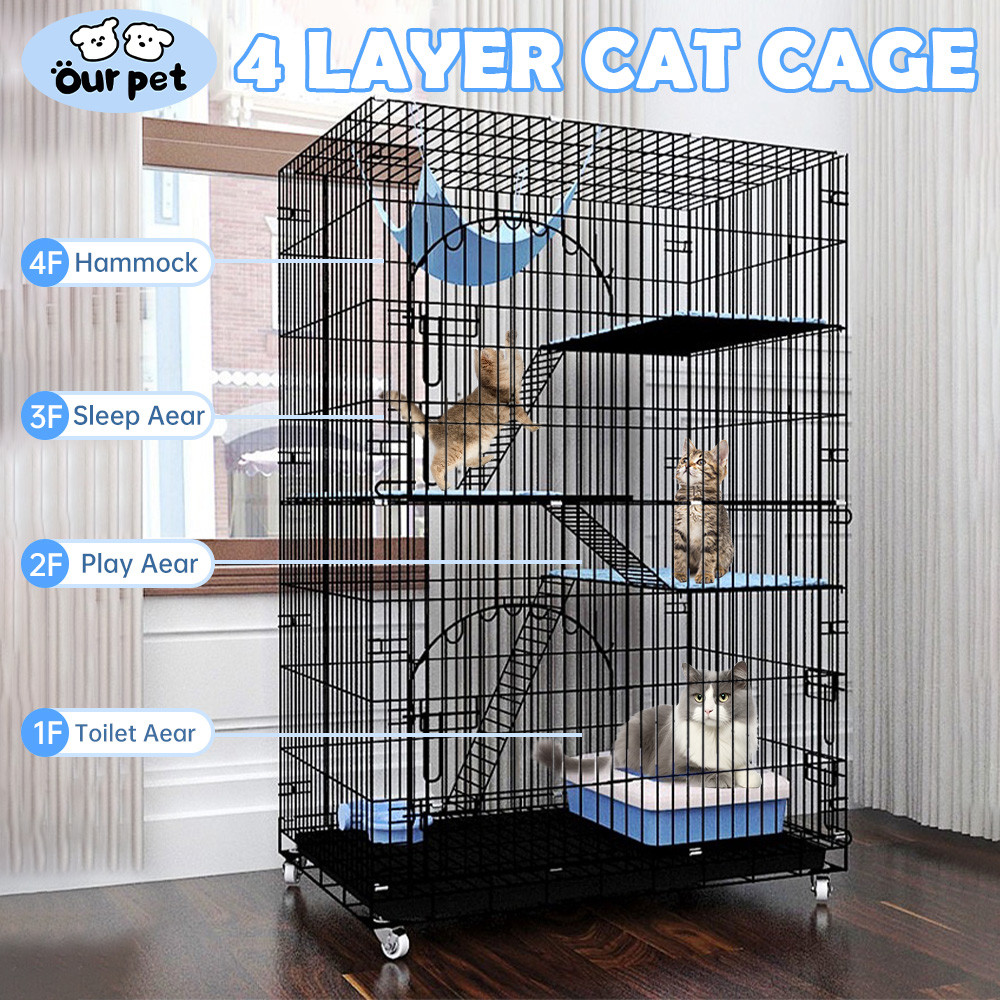 4 Layer Cat Cage DIY Foldable With Wheels Easy Assemble Cage For Cat ...