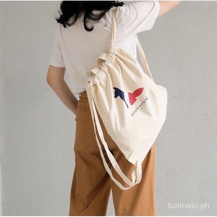 Japanese and Korean Fox Backpack Canvas Bag Pulling Rope Outdoor Cloth ...