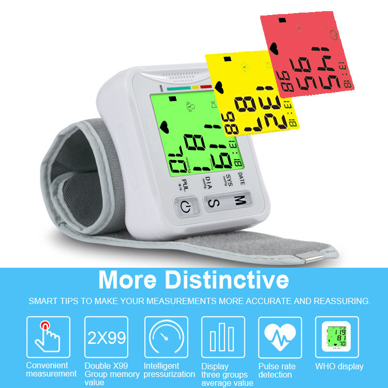Portable Digital Voice Automatic Wrist Blood Pressure Monitor Tri-color ...