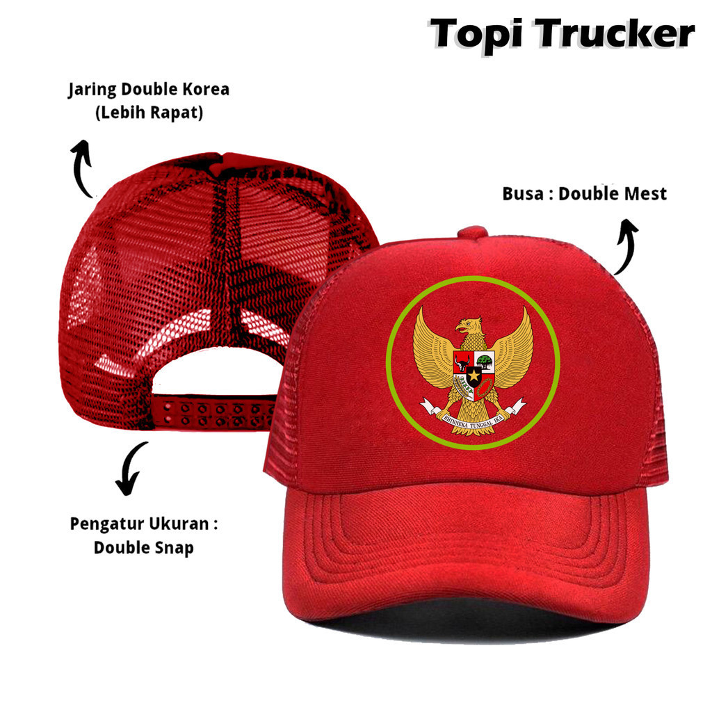 Garuda Logo Screen Printed Net Trucker Hat Round Indonesia Republic of ...
