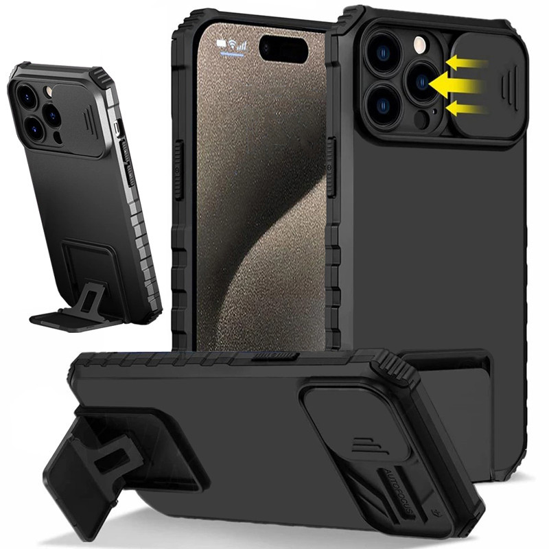 Shockproof Lens Protector Heavy Hard Case with Stand for iPhone 16 Pro ...