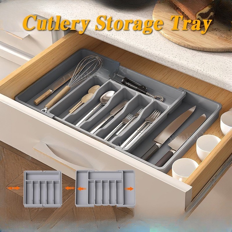 Cutlery Storage Tray Drawers Expandable tray Compact Drawer Divider ...