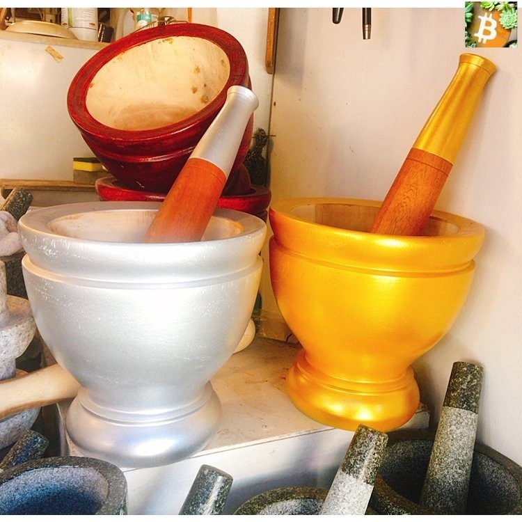 Silver 9-Inch Gold Mortar With Wooden Pestle. | Shopee Philippines