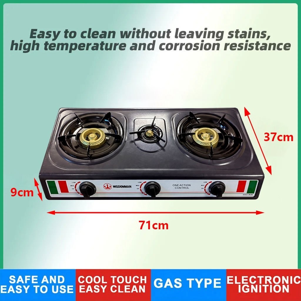 WISDOMMAN Multi purpose three head gas stove desktop liquefied gas ...