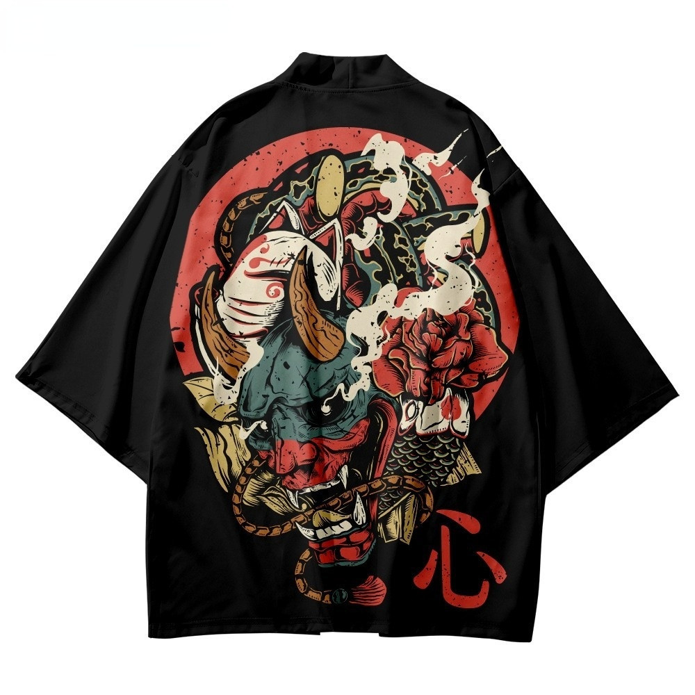 Japanese Anime Demon Print Traditional Kimono Men Women Yukata Cardigan ...