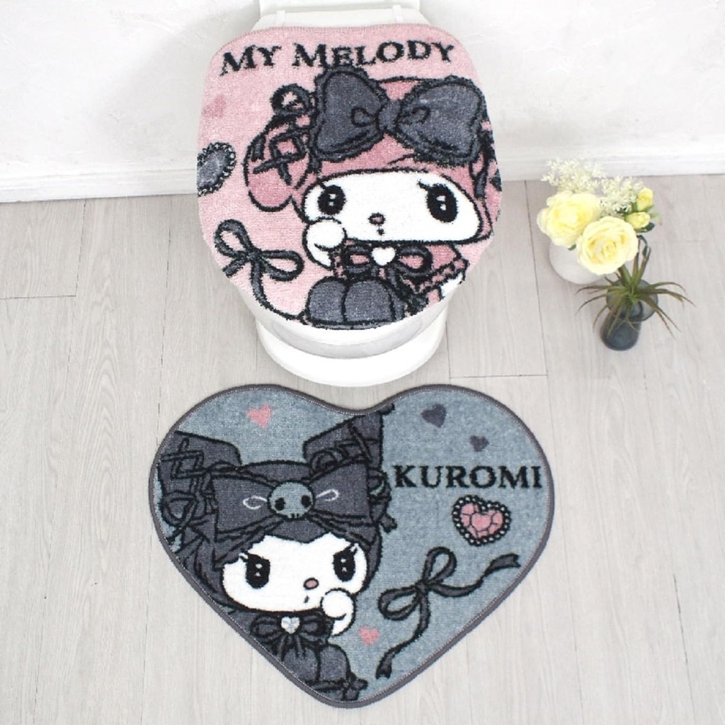 Sanrio Midnight Melody Kuromi My Melody Toilet Cover Mat 2 Piece Set For Washing And Heating Sb