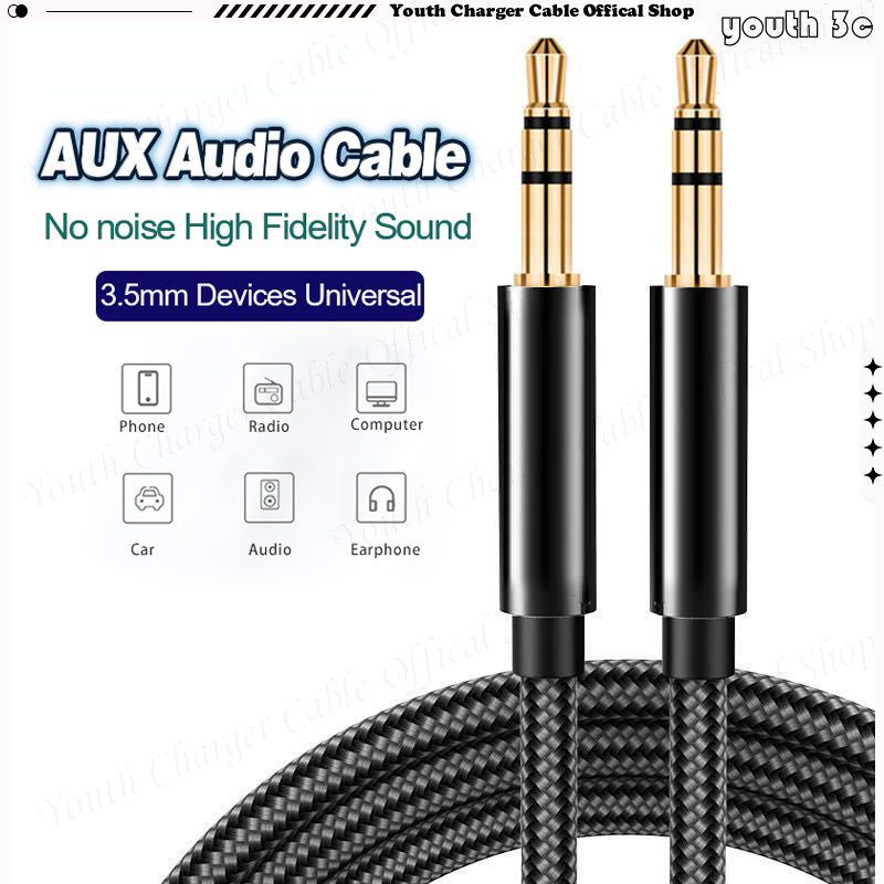 3.5mm Aux Braided Audio Cable 1/2/3Meter Male To Male Speaker Cable ...