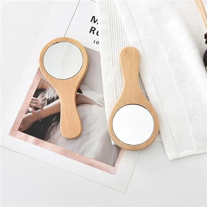 Vintage Portable Wooden Hand Mirror Make Up Mirrors with Handle HD ...