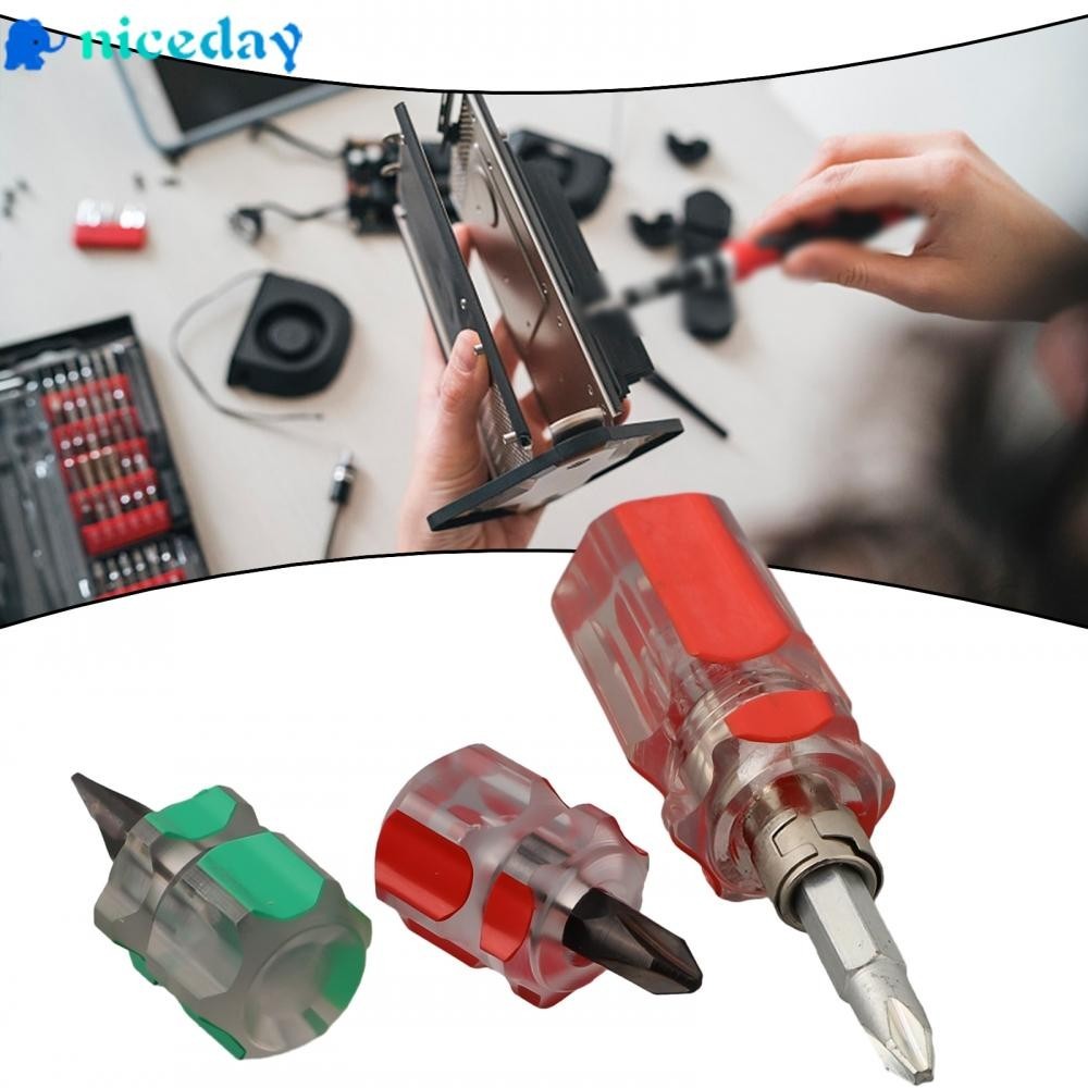 Portable Short Screwdriver Set Interchangeable Flat and Cross Head Tips ...