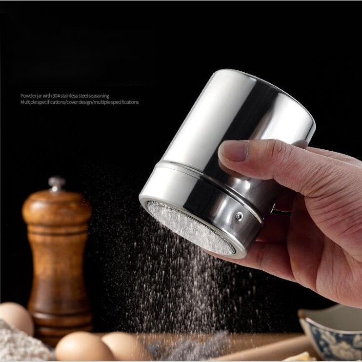 HOT️ Stainless Steel Sieve Jar Powder Sugar Shaker with Lid Cocoa ...
