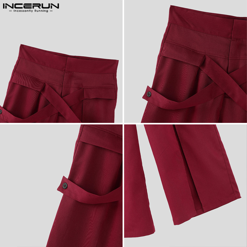 INCERUN Men Vintage Fashion Deconstructive Design Solid Wide Leg Pants ...