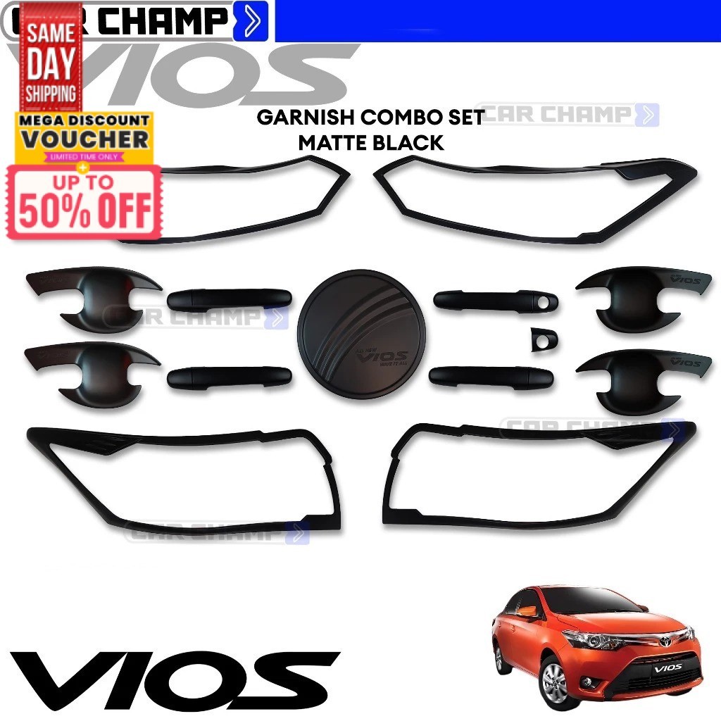 Toyota Vios 2014 to 2018 Garnish Combo set cover Matte Black V2 2015 ...