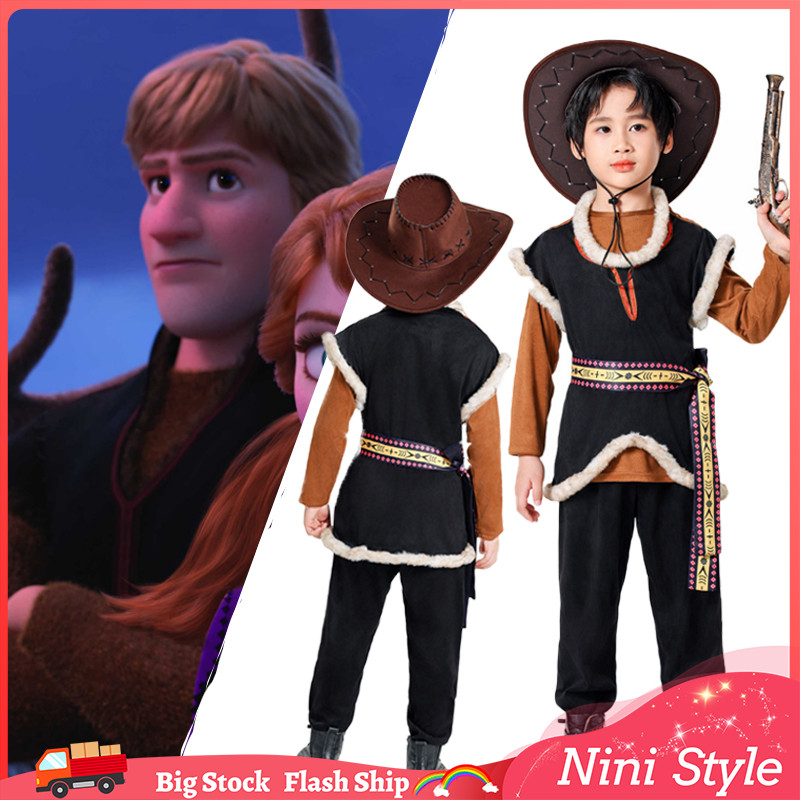 Movie Kristoff Costume For Kids Boy Brown Top Pants Hat Deluxe Fancy ...