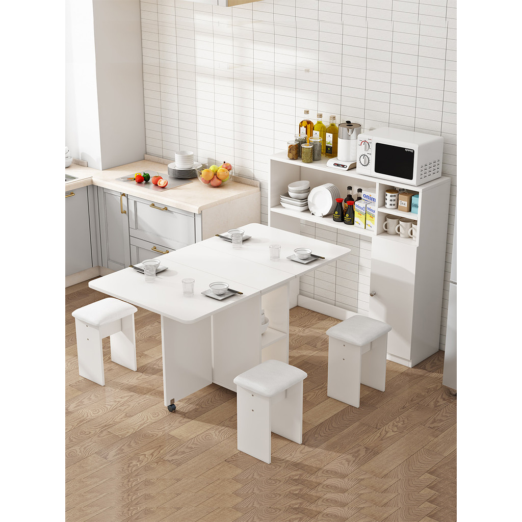 Folding Dining Table Small Apartment Movable Dining Table Side Cabinet ...