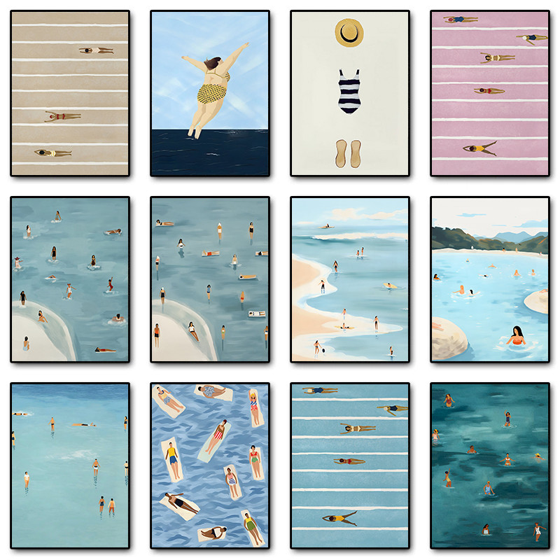 Beach Swimming Poster Swimming Pool Print Canvas Painting Nordic Modern ...