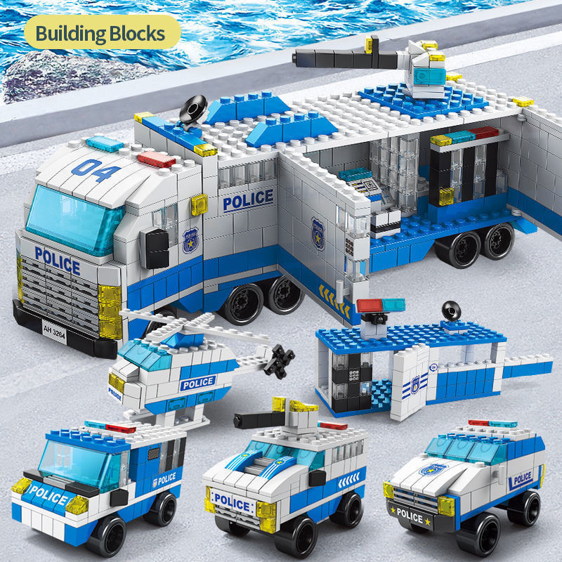 1000 DIY cars, special forces police station bus kit, building block ...