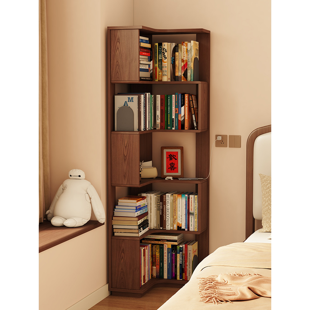 Corner Bookshelf Floor-standing Storage Rack Solid Wood Integrated Wall ...