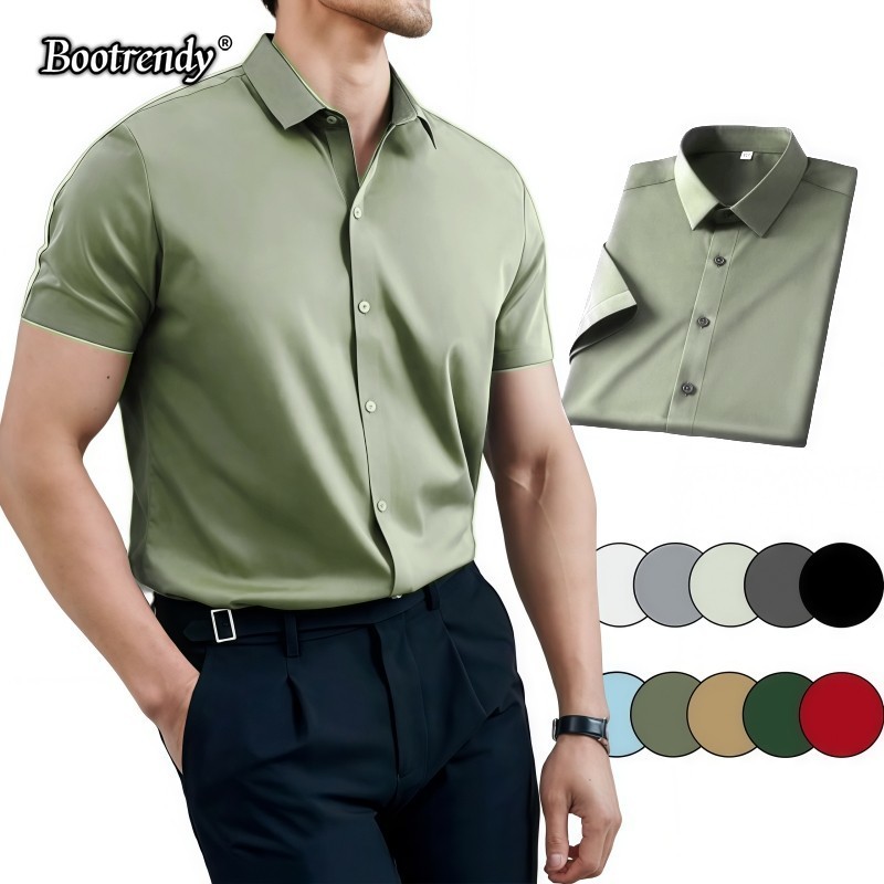 Men's Non-Iron Office Shirt Stretch Breathable Tropical Businesswear ...