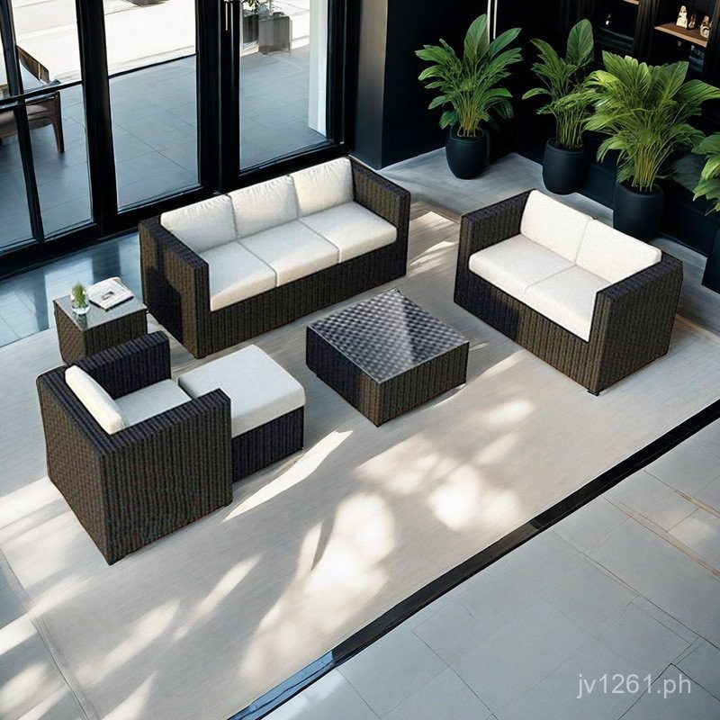 Living Room Sunshade Rattan Outdoor Sofa Waterproof Outdoor Rattan Sofa ...