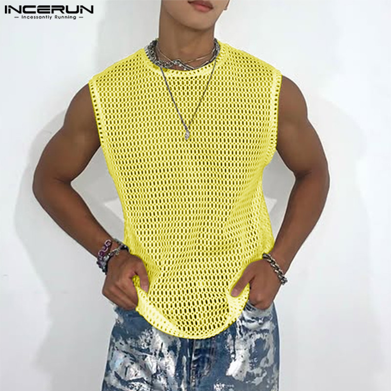 INCERUN Men's Fashion Mesh Design Sleeveless Tank Top | Shopee Philippines