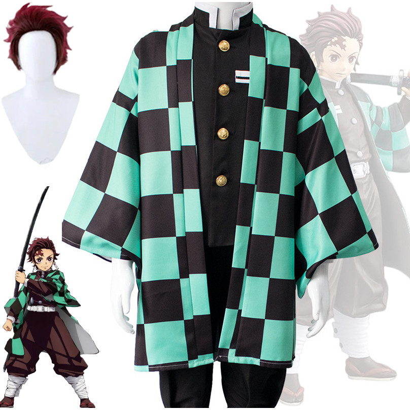 Anime Demon Slayers Tanjirou Kamado Costume for Kids Boy Green Check ...