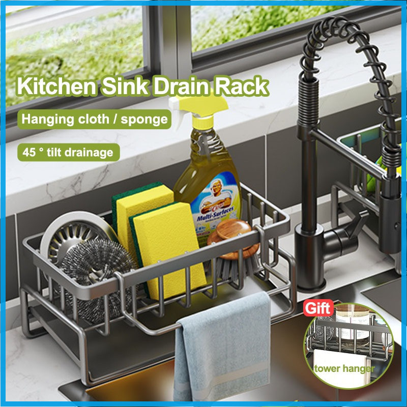 Kitchen Sponge Rack with Drain Stainless Steel Sink Sorting Rack ...