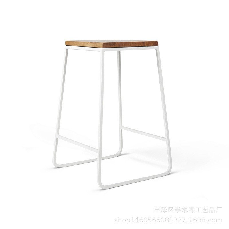 Nordic Minimalism Bar Stool Fashion Coffee Stool Iron Solid Wood High ...