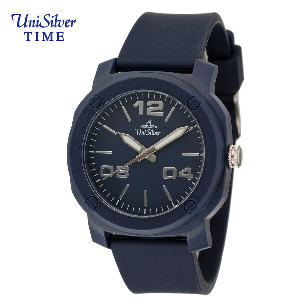 UniSilver TIME QUIZMET TRIGO Unisex Large Analog Silver/Dark Blue ...