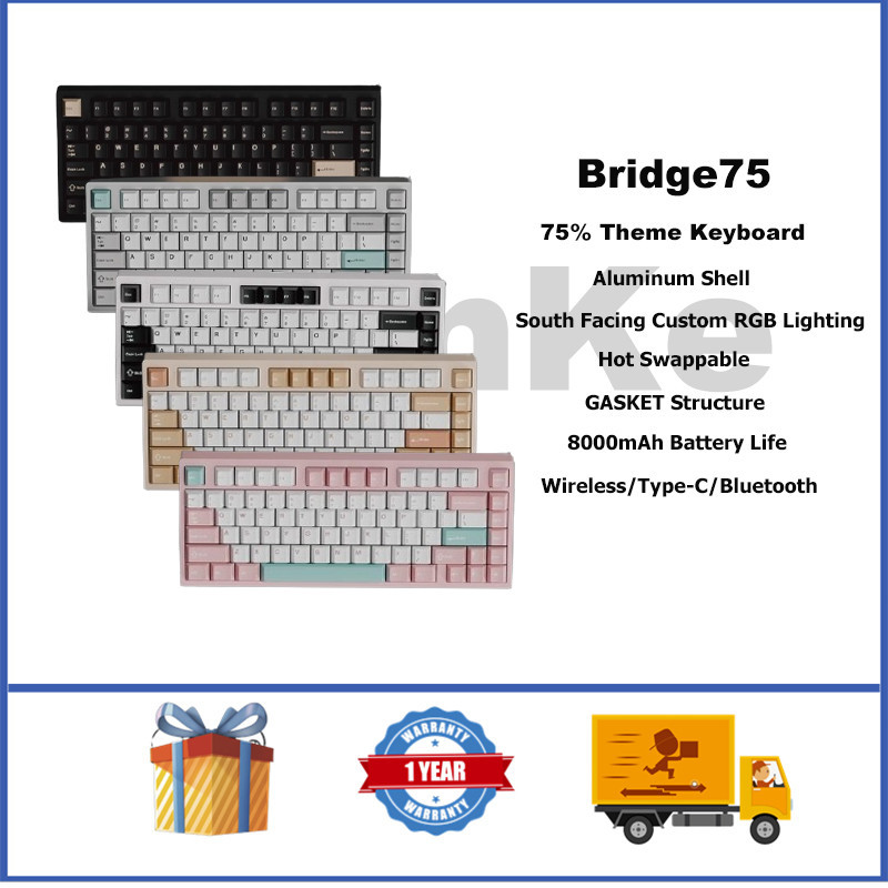 Bridge75 Wireless Mechanical Keyboard 75% GASKET RGB Hot Swappable ...