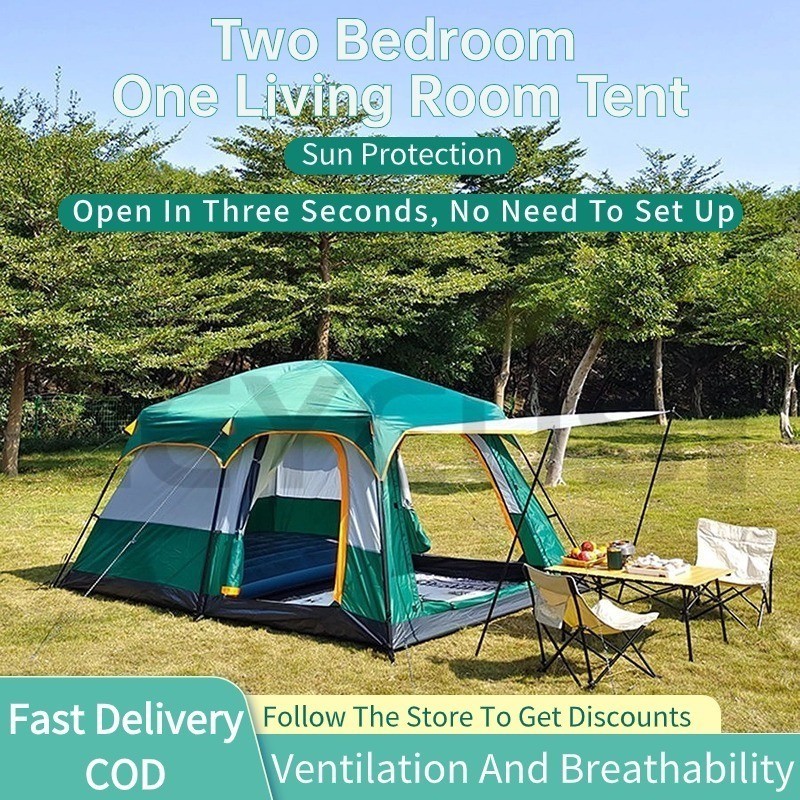 6-12 Person Large Camping Tent Two-bedroom and One-living Room Family ...