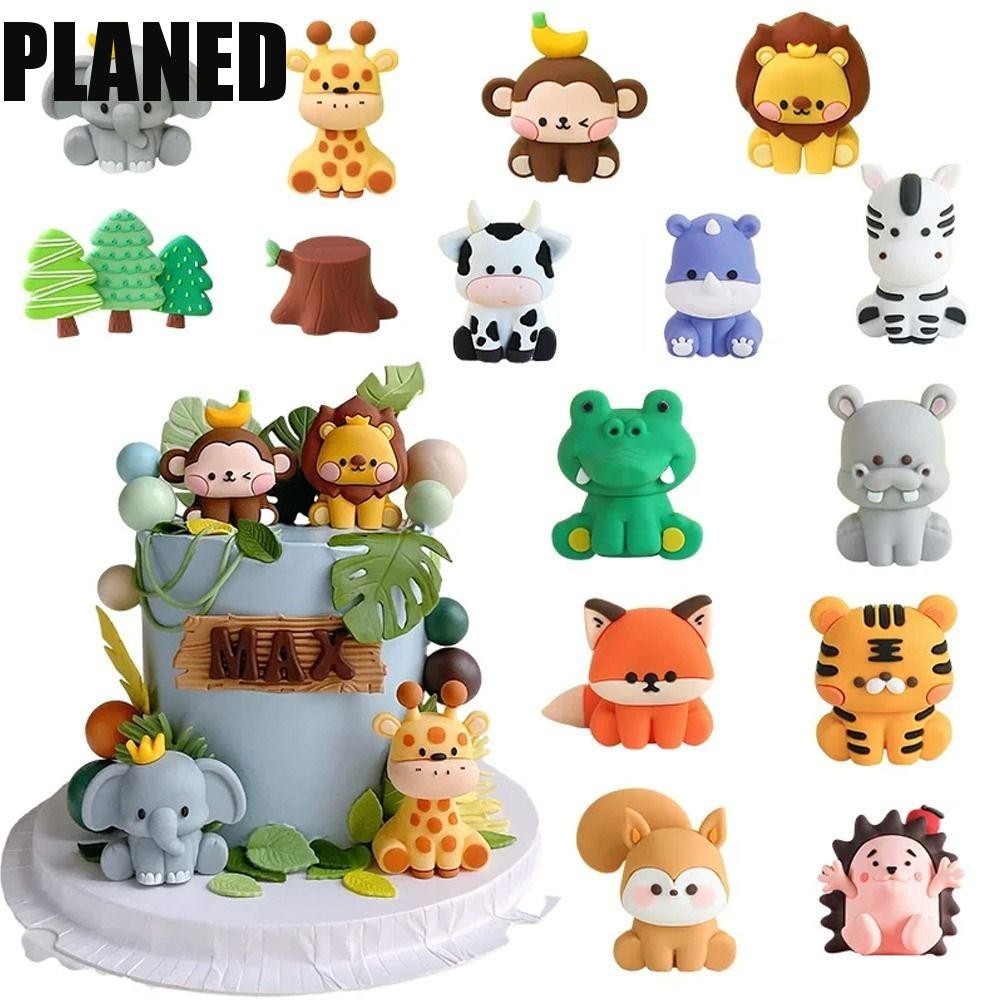 PLANED Animal Theme Cake Topper, Cute Elephant Giraffe Lion Monkey|Cake ...