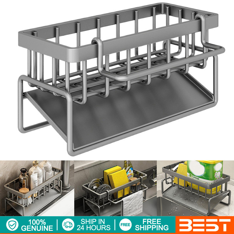 Metal Sponge Drainer Rack With Towl Holder Kitchen Bathroom Sink ...