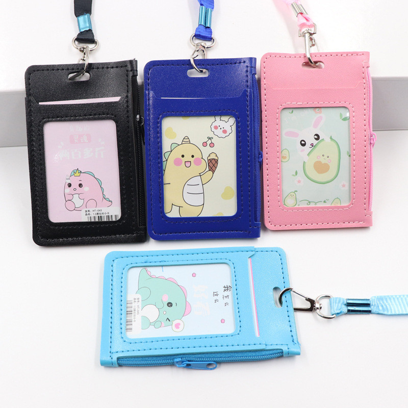 1 Pack Card Holder PU Leather ID Badge Holder with Vertical Clear ID ...