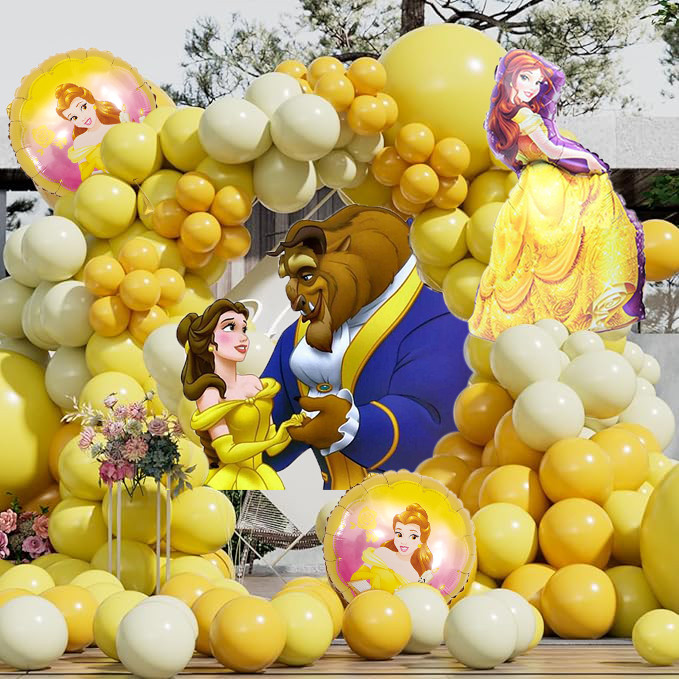 74pcs Beauty and The Beast Theme Balloon Yellow Golden Balloon with ...
