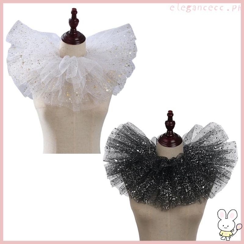 EE Layered Ruffled Mesh Neck Ruff Renaissance Victorian Metallic Foil ...