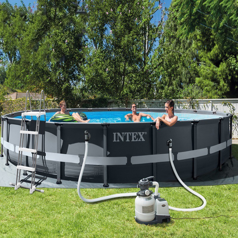 Intex Inflatable Swimming Pool with Stand for Home Use, Large Outdoor ...