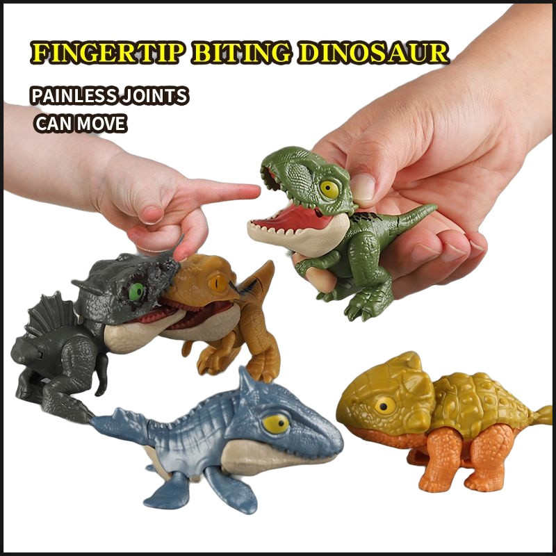 Biting Finger Dinosaur Animal Toy Movable Joints T-Rex Triceratops ...