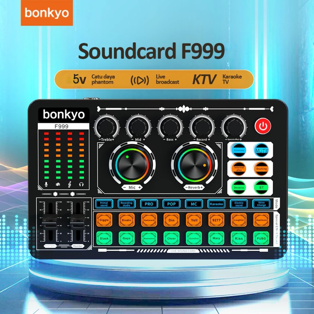 Bonkyo F999 Live Soundcard Audio Mixer with Effects Audio Interface ...