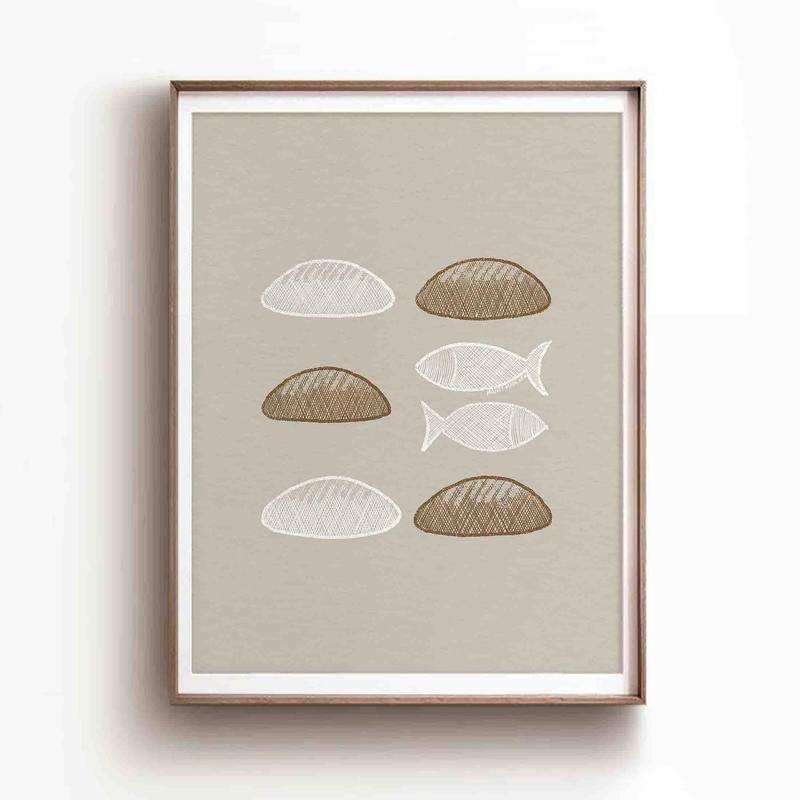 Jesus canvas print 5 Loaves of Bread and 2 Fish Bible Sketches Art ...