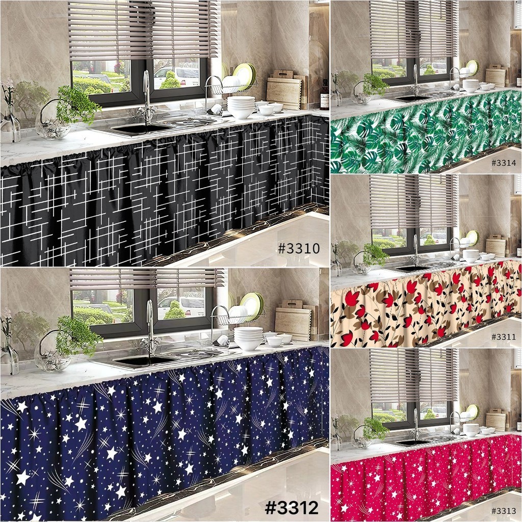 Plain Black Curtain for Lababo Kitchen Sink Curtains Blue Star Kurtina ...