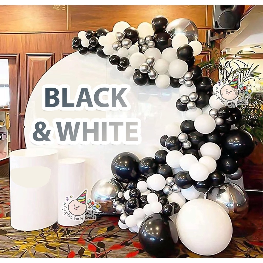 Silver White Black Combination Set Balloon Garland | Shopee Philippines
