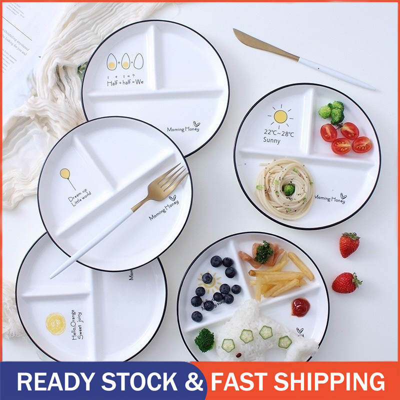 8inch Ceramic Plate Three Divider Plate Korean Aesthetic Ceramic Diet ...