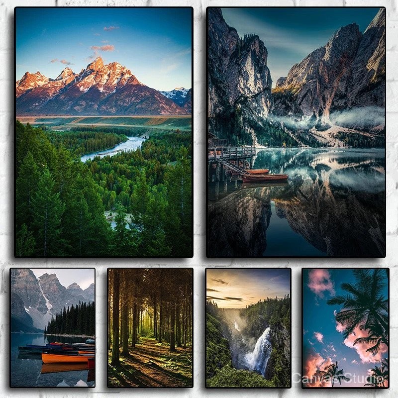 Lake Forest Stone Mountain Canvas Poster Landscape Picture Posters ...