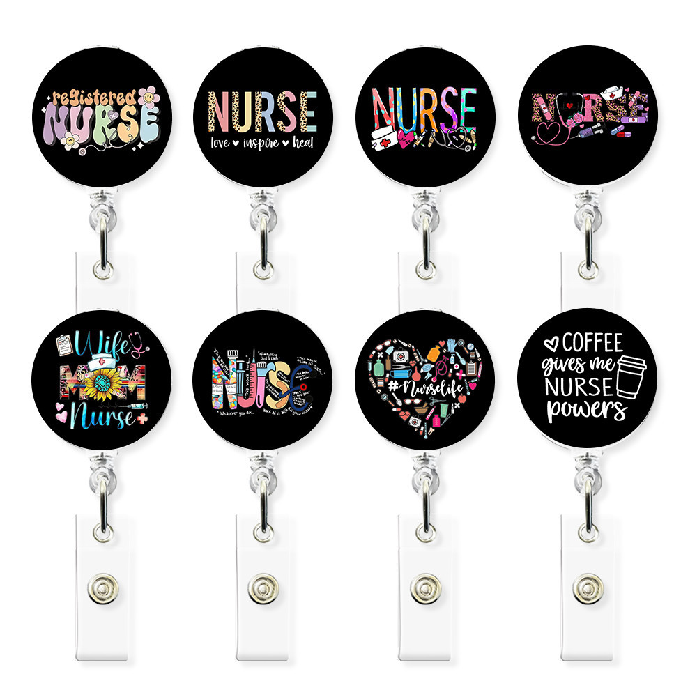 20 Style Nurse Day Pattern Printing Acrylic Badge Holder Nurse Badge ...