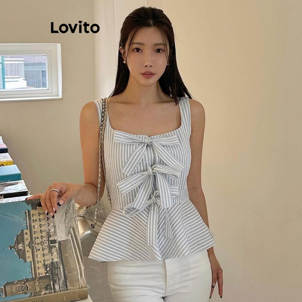 Lovito Women Cute Striped Bow Front Tank Top & Camis LNE55350 | Shopee ...